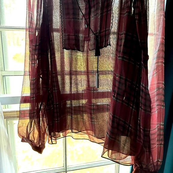 Women’s Coach Tartan Plaid Blouse size 12 Burgundy plaid Lined with ...